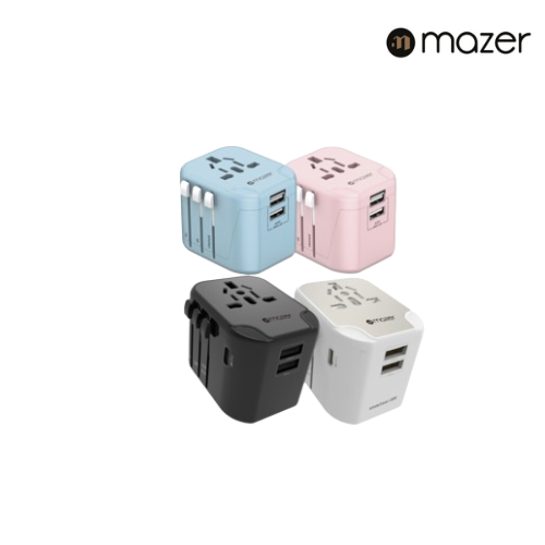 Mazer Infinite 12W Travel Adapter with 2 USB-A+1 Socket 100-240A/8A Sp ...